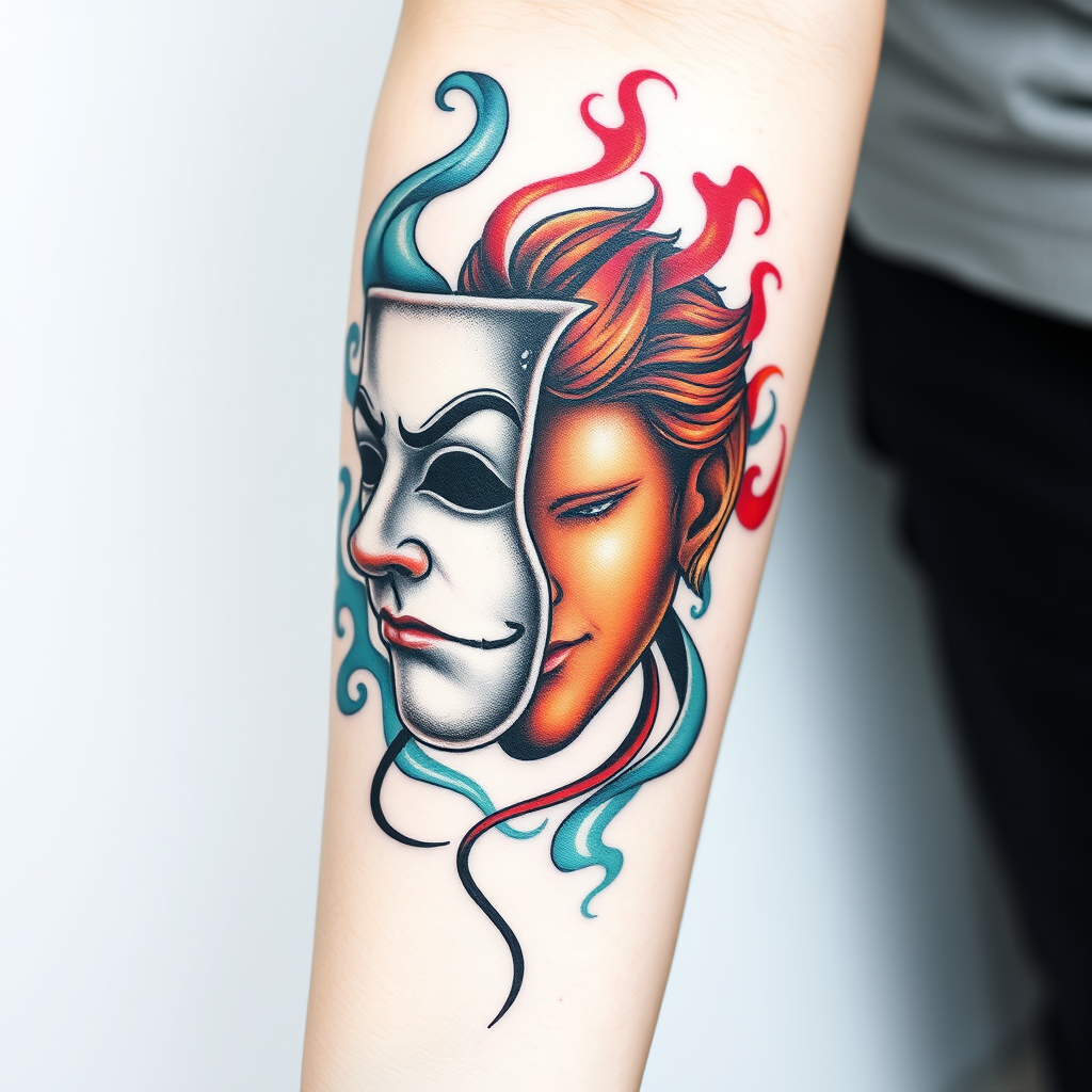 Realism "Forearm Tattoo Half Theater" Tattoo Design | TattooCanvas.com