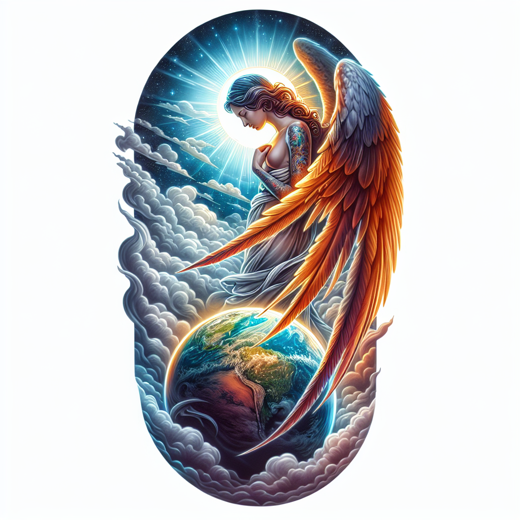 Realism "Angel In The Clouds Looking" Tattoo Design | TattooCanvas.com