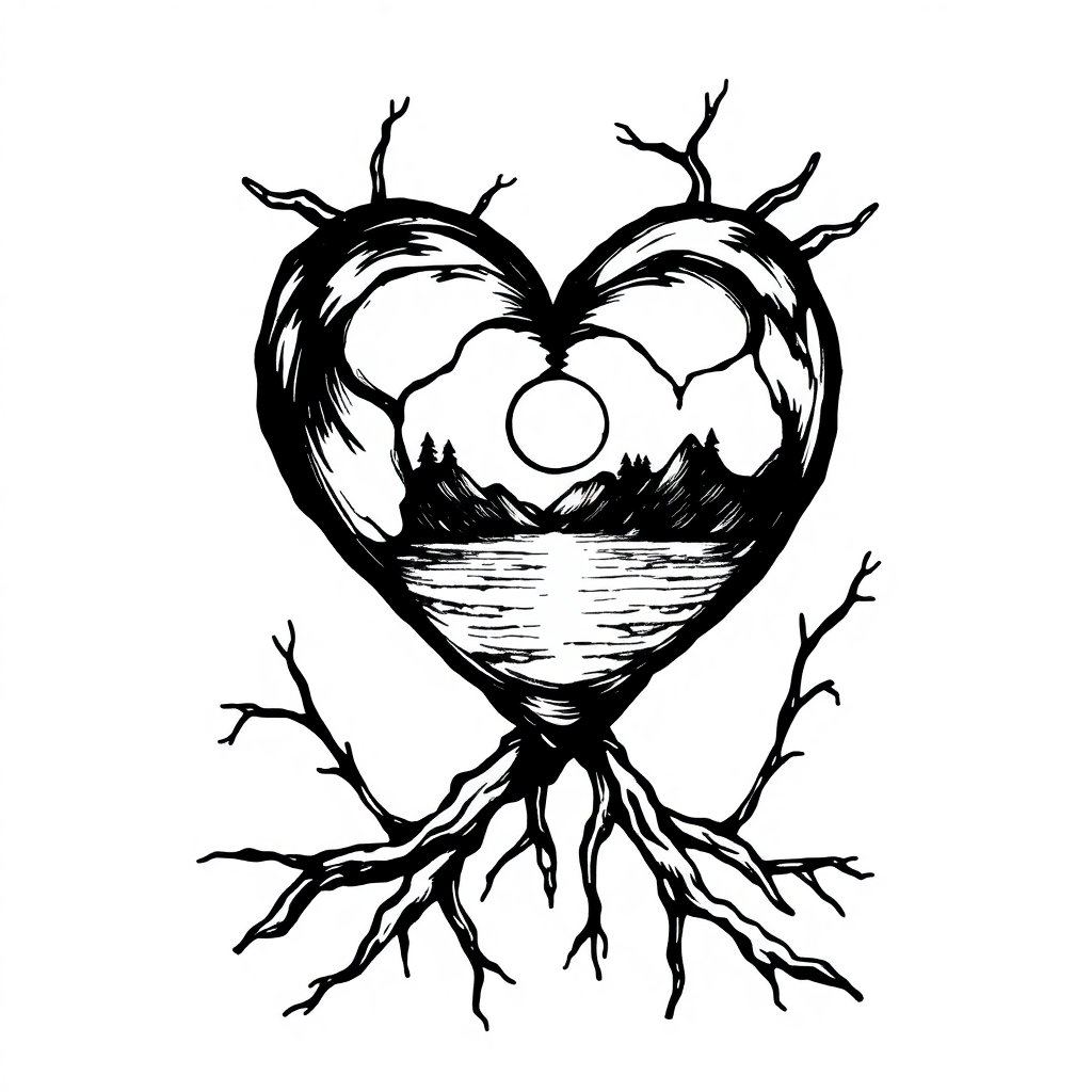Sketch "Realistic Heart With Roots " Tattoo Design | TattooCanvas.com