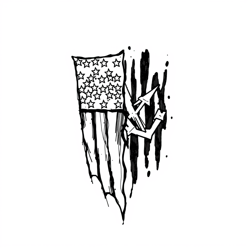 Sketch "Half American Flag Half Nav" Tattoo Design | TattooCanvas.com