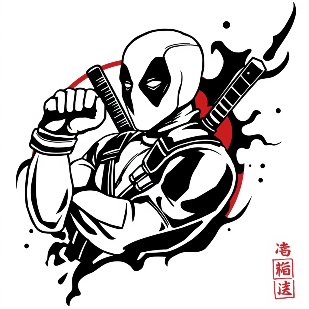 Japanese "Deadpool From Marvel" Tattoo Design | TattooCanvas.com