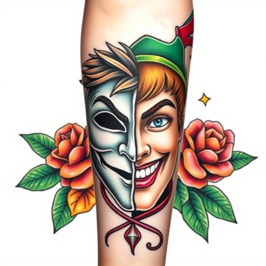 Realism "Forearm Tattoo Split Half T" Tattoo Design | TattooCanvas.com