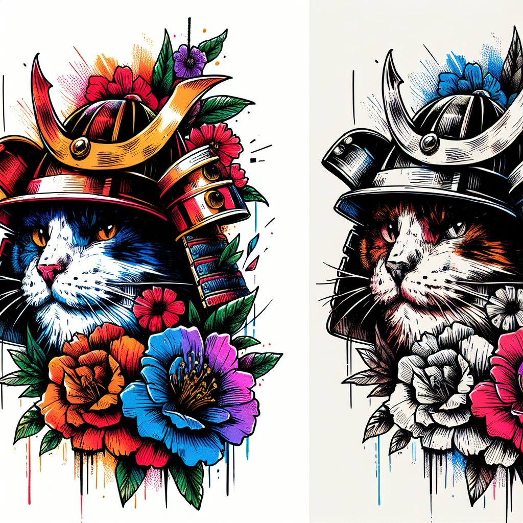 Sketch "Half Smiling Cat With A Sam" Tattoo Design | TattooCanvas.com