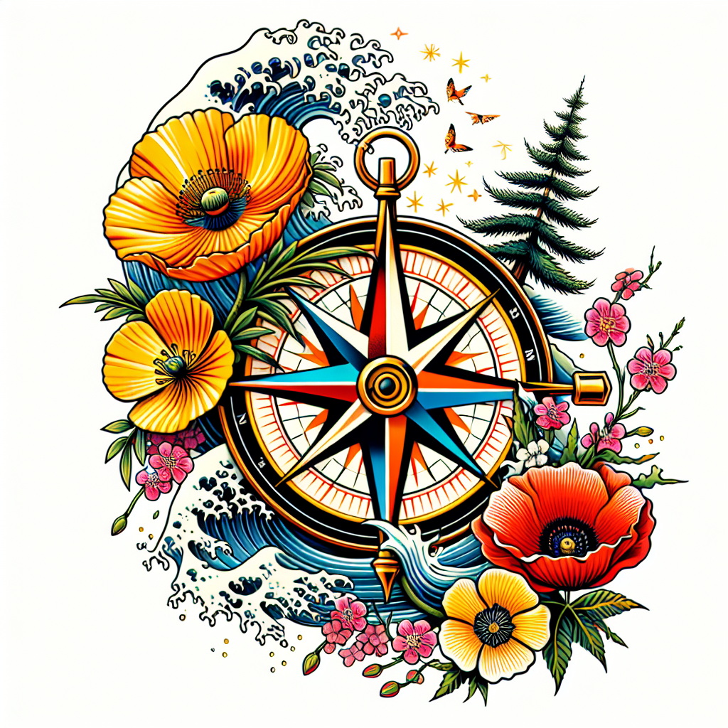 Japanese "Compass With A Ships Wheel " Tattoo Design | TattooCanvas.com