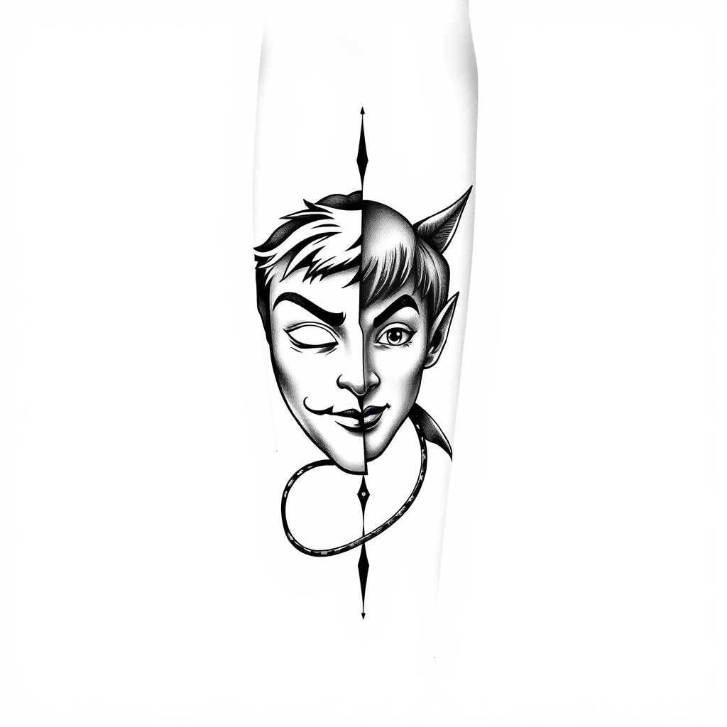 Realism "Forearm Tattoo Split Half T" Tattoo Design | TattooCanvas.com