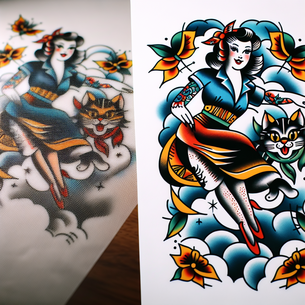 Traditional "Flying Pin Up Woman With 2 " Tattoo Design | TattooCanvas.com